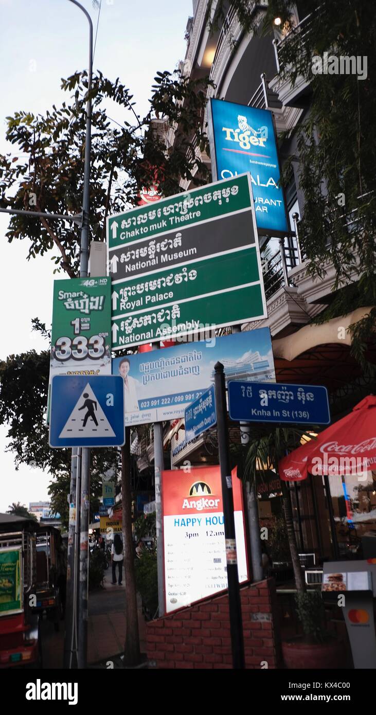 Directional Road Signs Tourist Area 136 Street Phnom Penh Cambodia ...