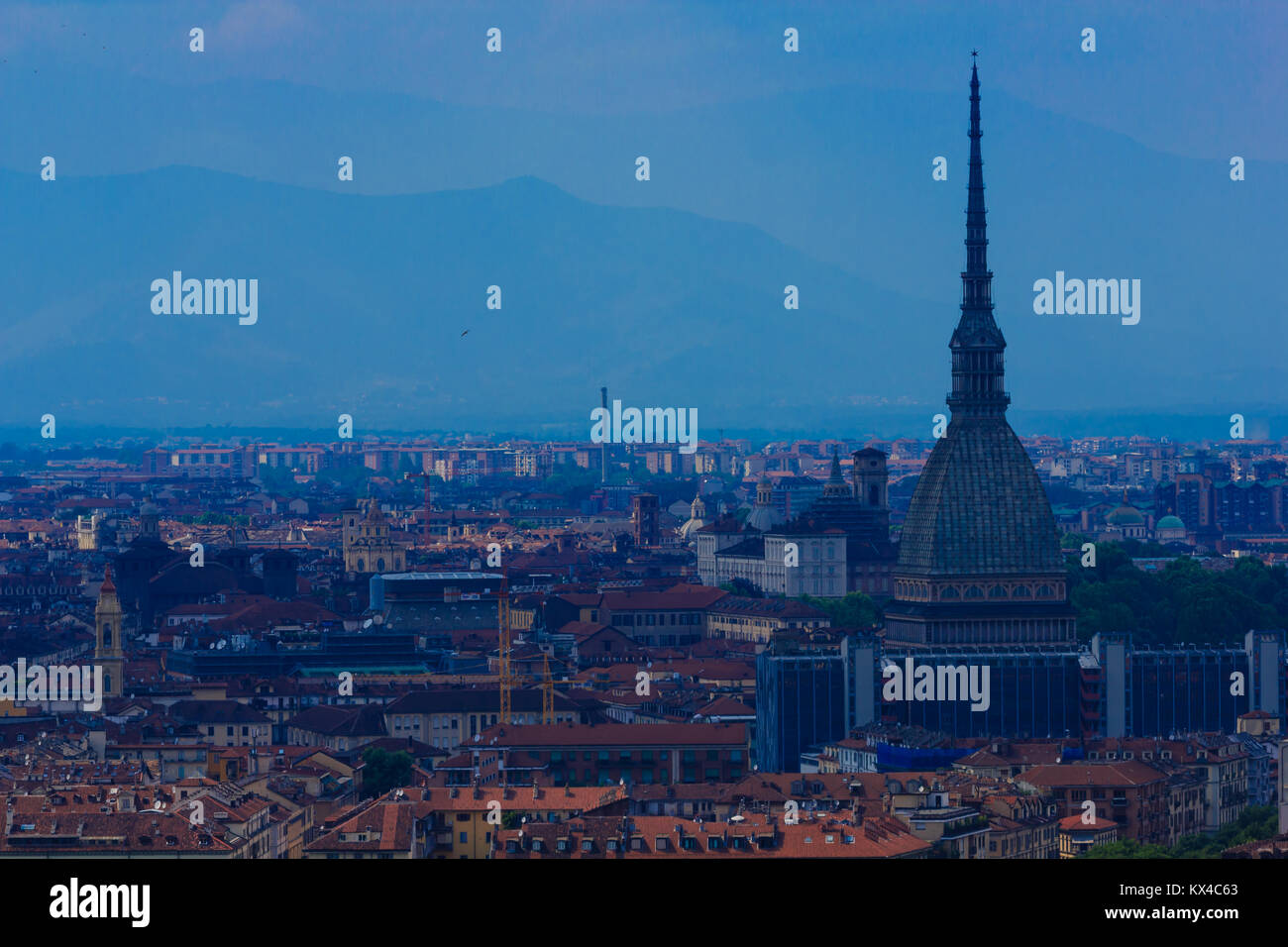 a magnificent view of Turin with the Mole Antonelliana,the ...