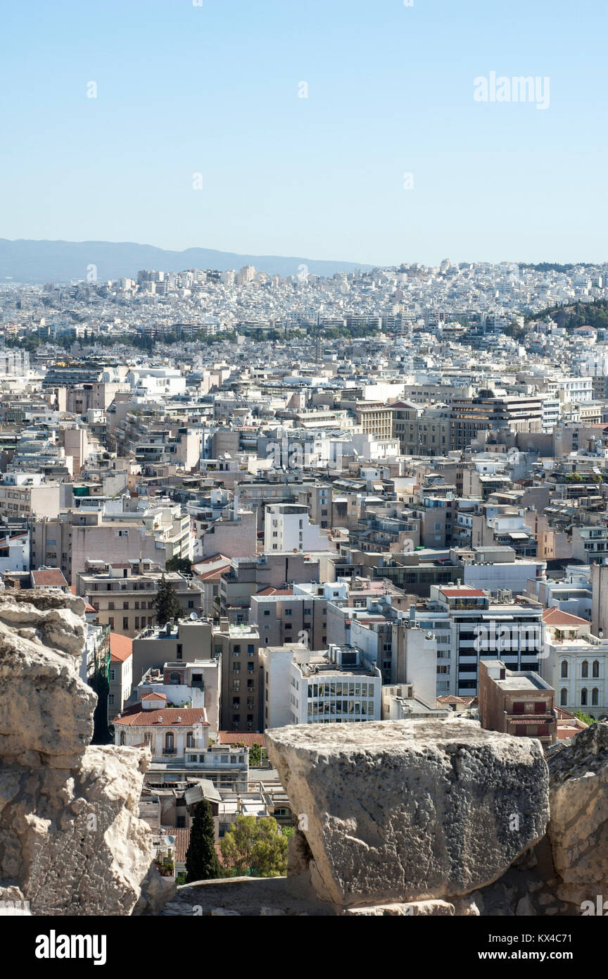 Athens aerial panoramic view from the Athenian Acropolis in Greece ...