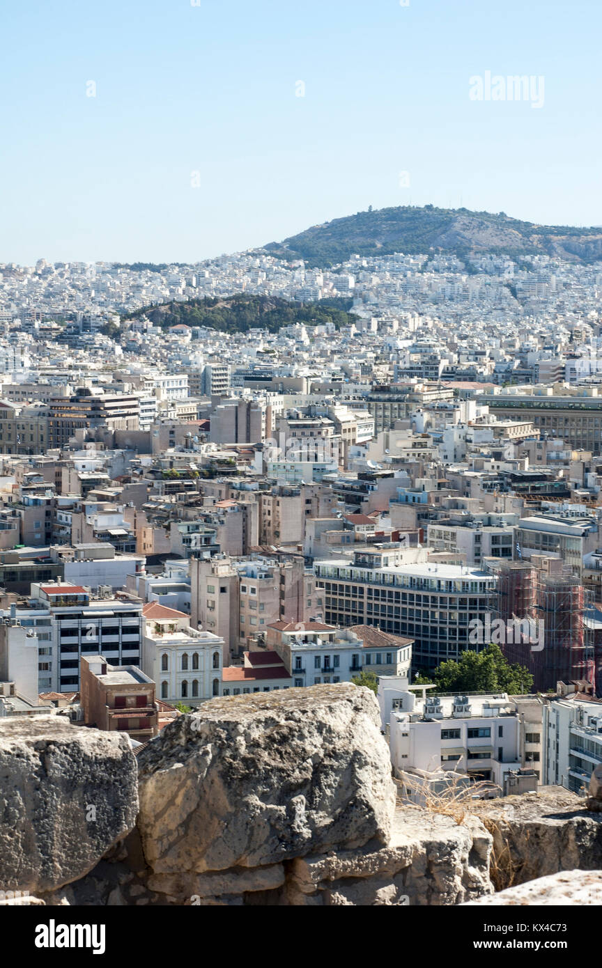 Athens aerial panoramic view from the Athenian Acropolis in Greece ...