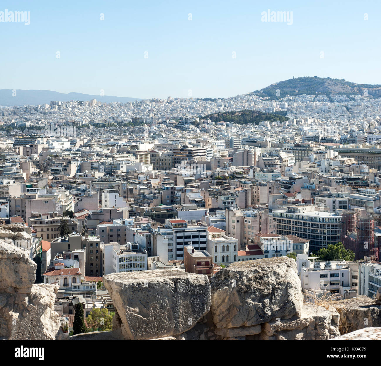 Athens aerial panoramic view from the Athenian Acropolis in Greece ...