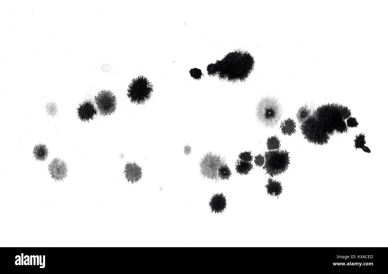 abstract black splashes on white watercolor paper. monochrome image ...