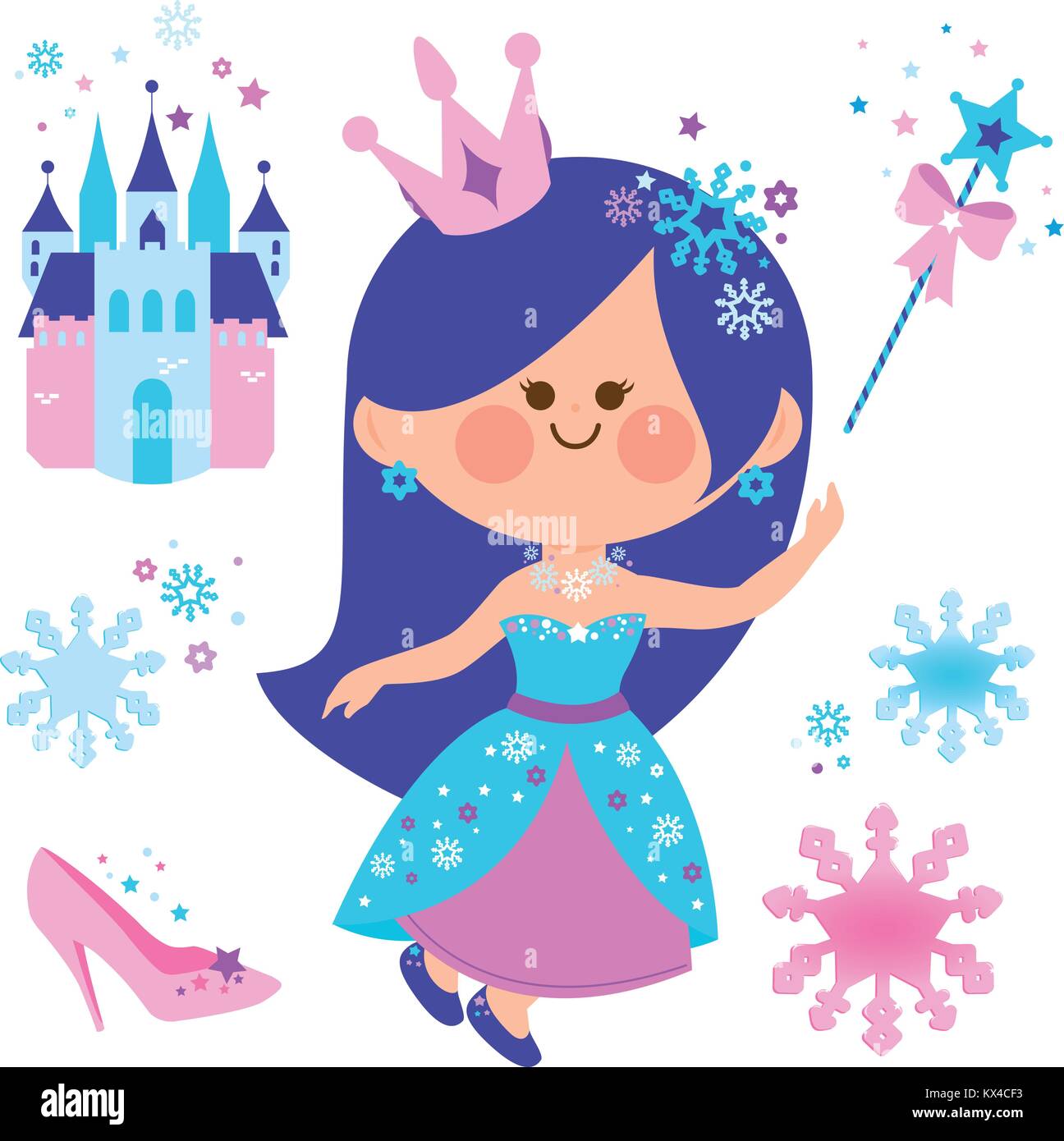 Beautiful snow princess and castle vector collection Stock Vector Image ...