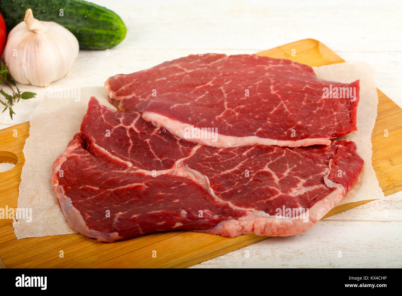 Raw beef steak ready for cooking Stock Photo - Alamy