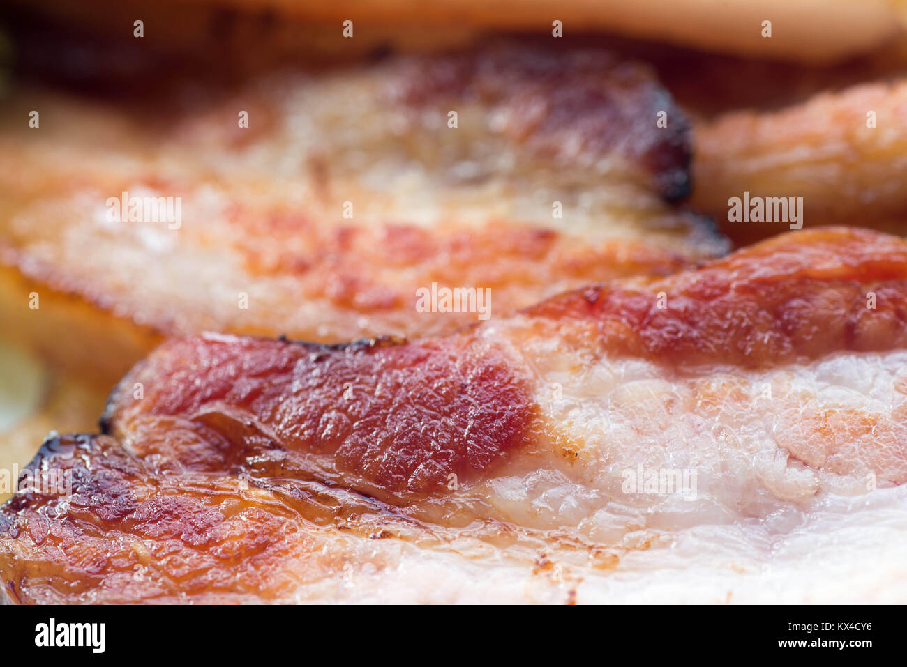 fried bacon slices macro Stock Photo - Alamy