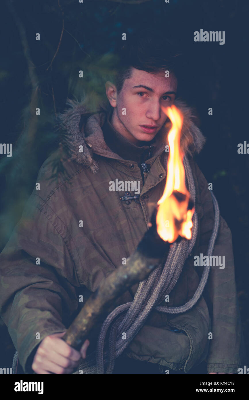 young boy explorer - vintage style photo Stock Photo - Alamy