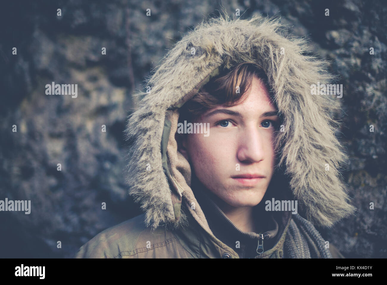 young boy explorer - vintage style photo Stock Photo - Alamy