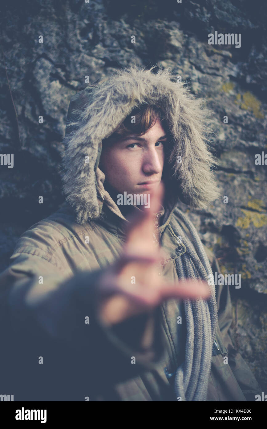 young boy explorer - vintage style photo Stock Photo - Alamy