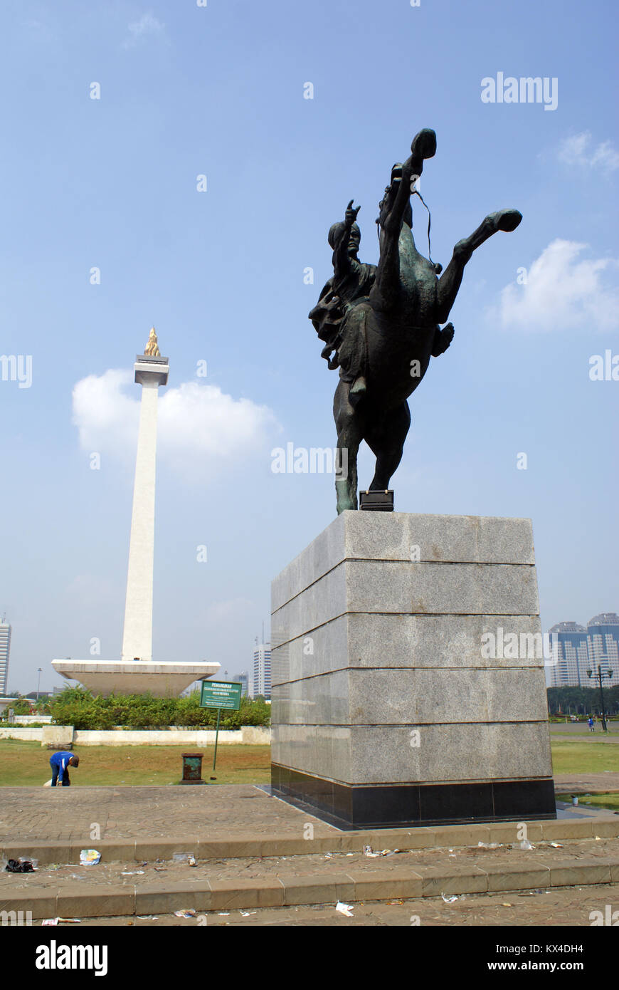 Monument monas and prince Diponegoro on Lapangan Merdeka, Jakarta ...