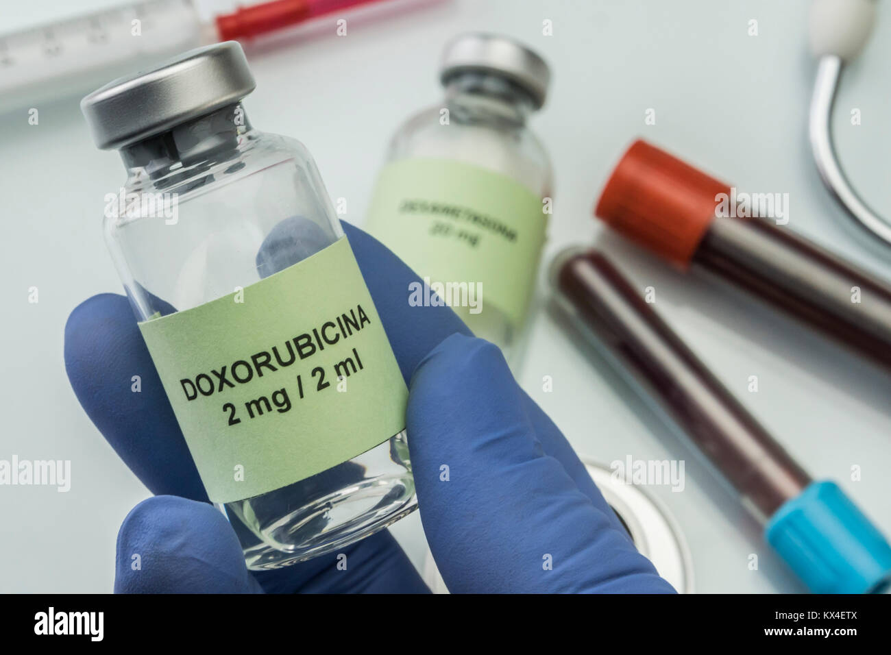 Doctor subject vial with doxorubicin, medication used for disease of ...