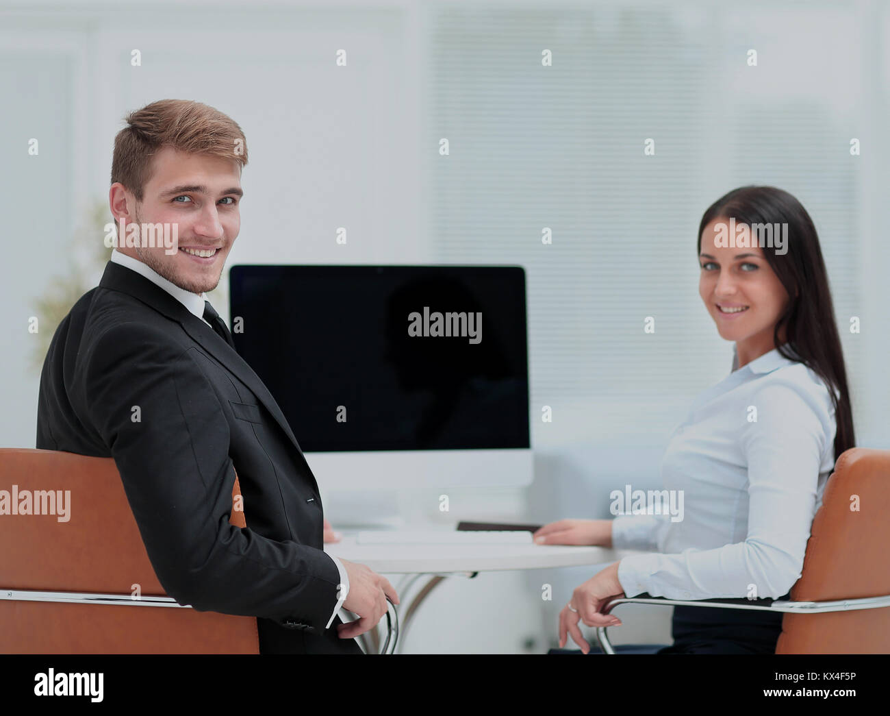 Business meeting at the table with computer Stock Photo - Alamy