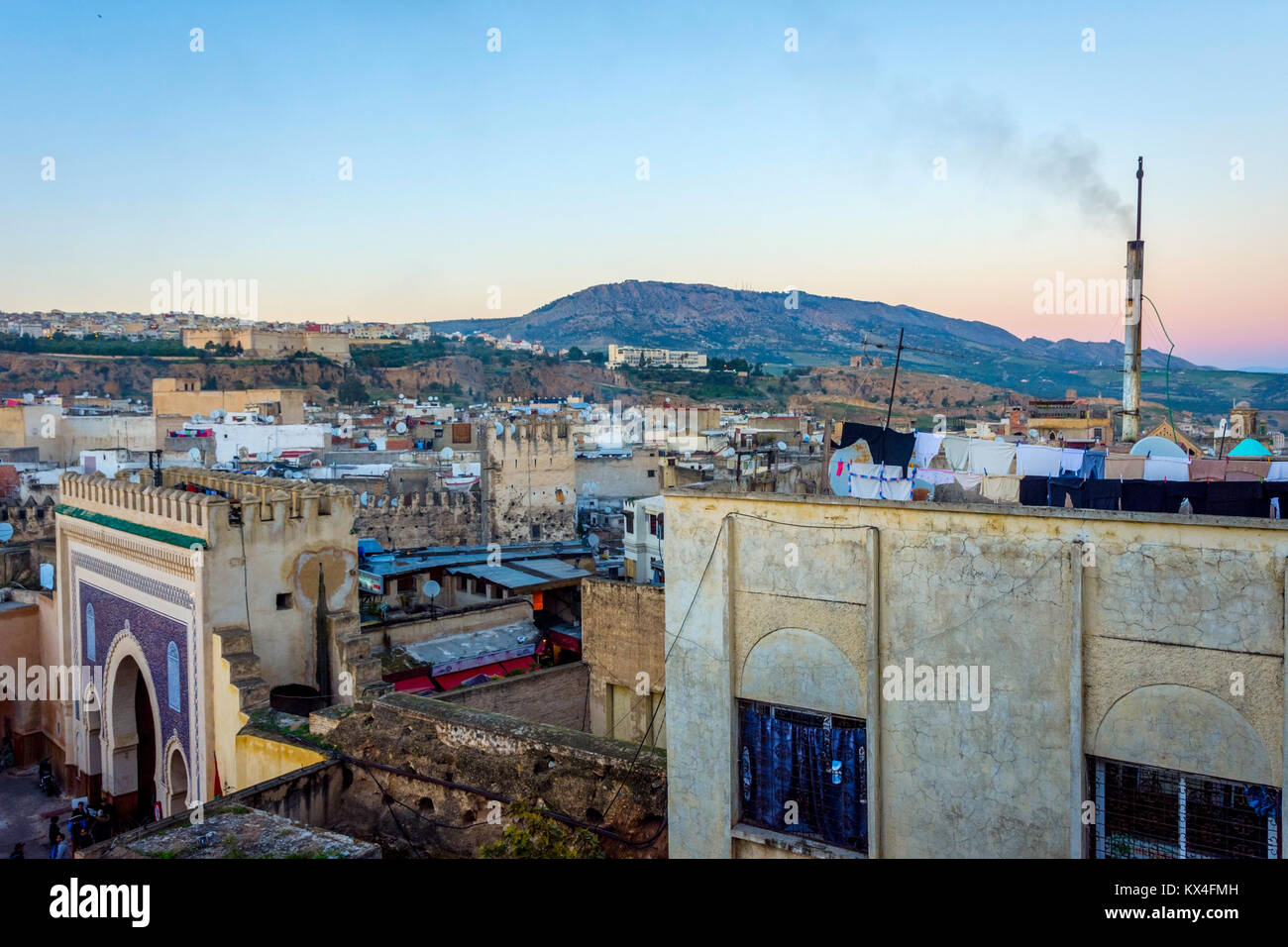 Fez city medina old town skyline in twilight hi-res stock photography ...