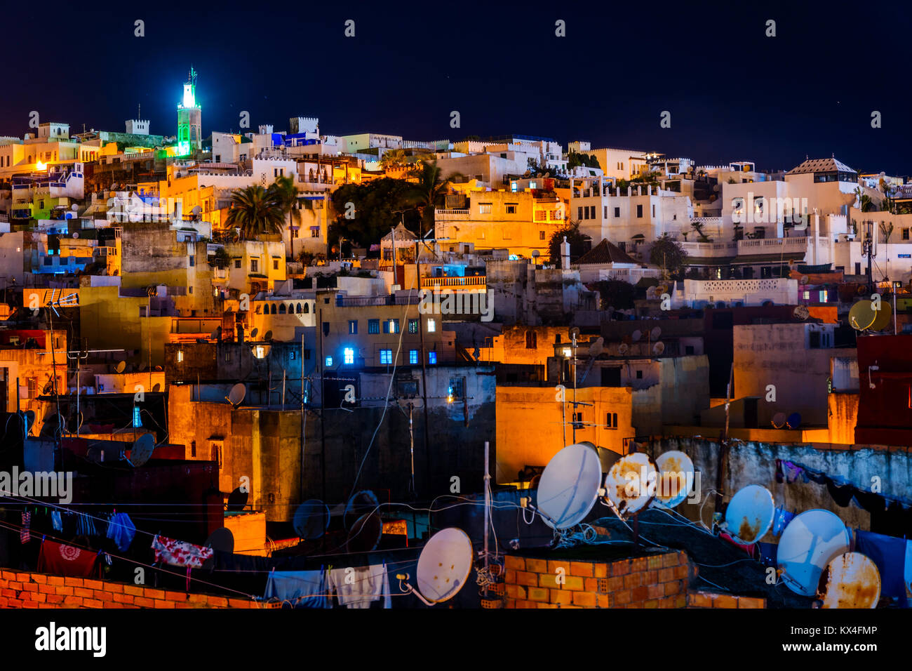 View over Tangier skyline at night, Morocco Stock Photo - Alamy
