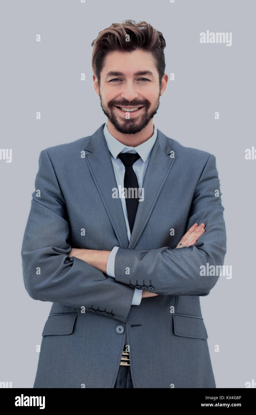 portrait of happy smiling business man, isolated on white background ...