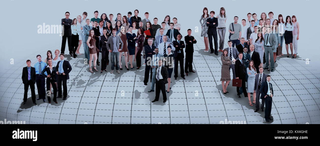 business people team with world map Stock Photo - Alamy