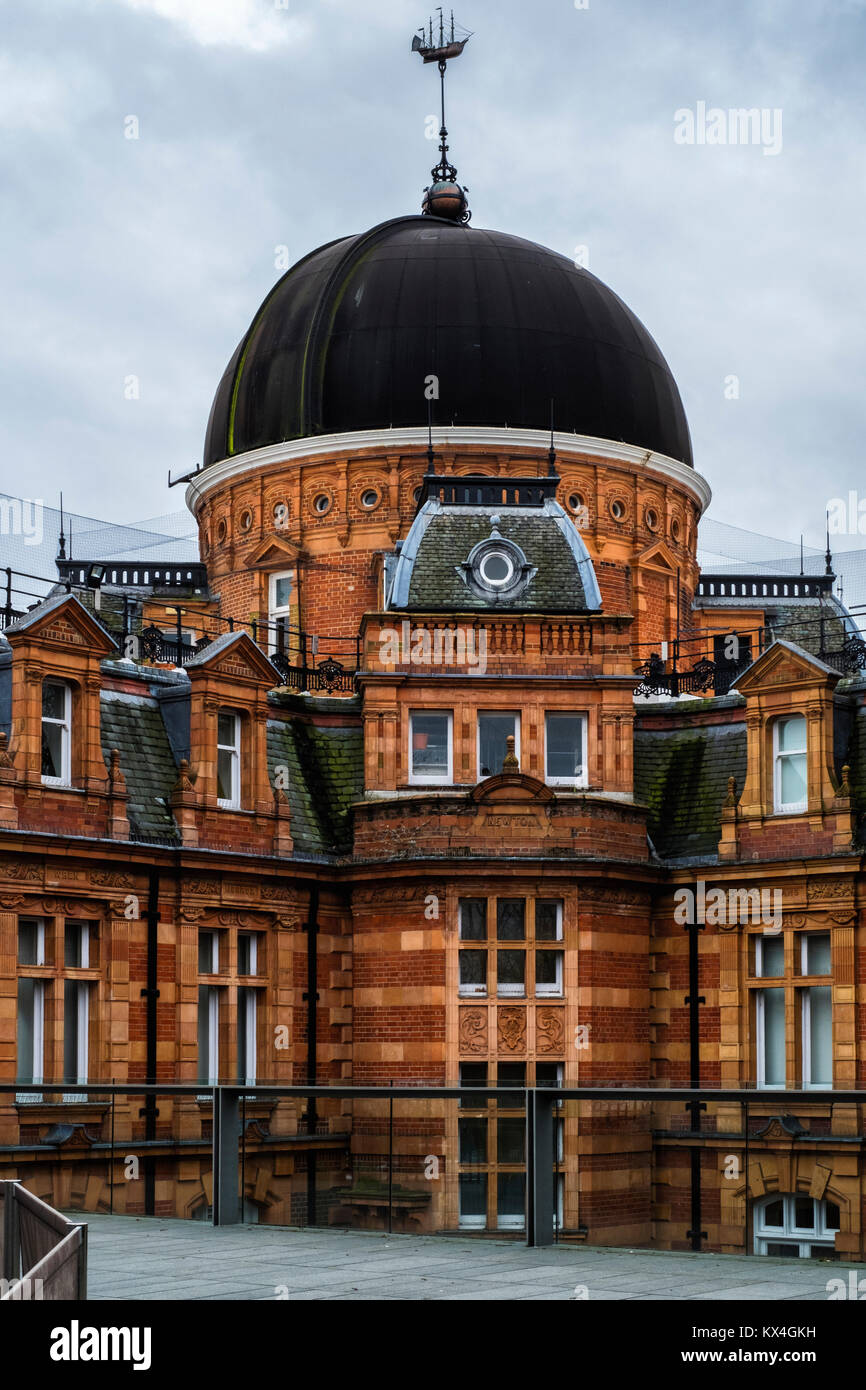 London, Greenwich.Royal Observatory,historic brick building with dome ...