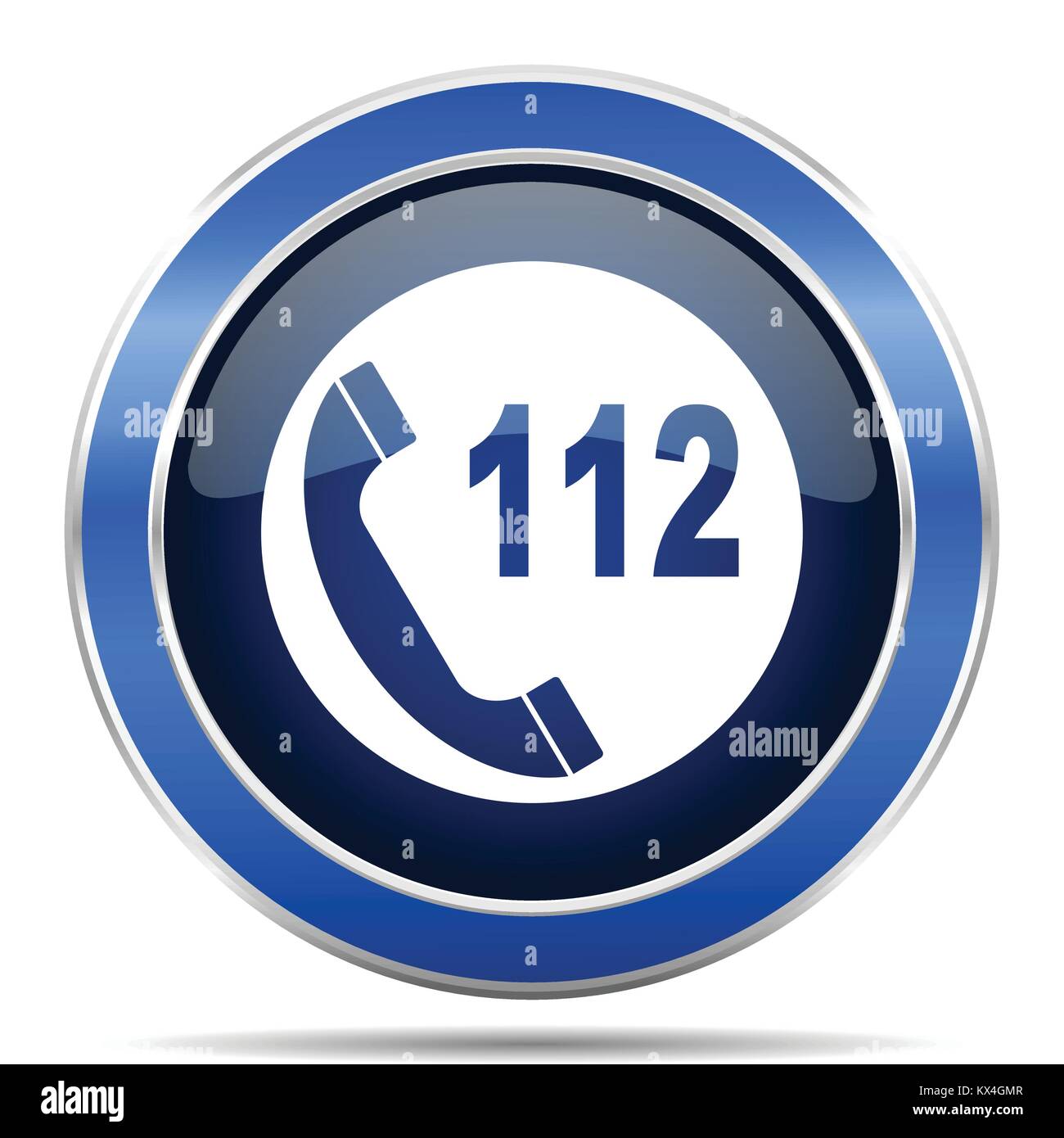 Emergency call vector icon. Modern design blue silver metallic glossy ...