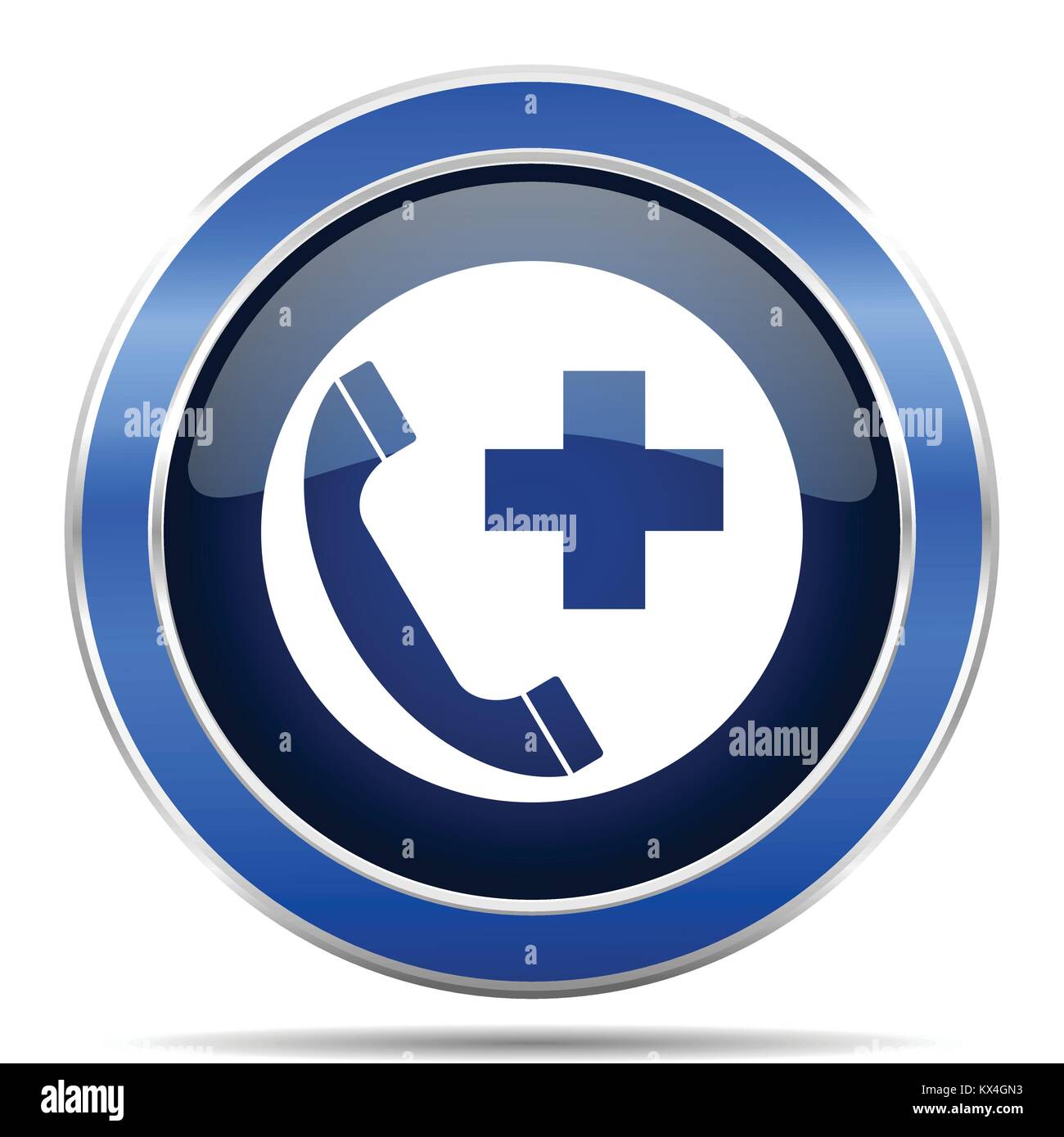 Emergency call vector icon. Modern design blue silver metallic glossy ...