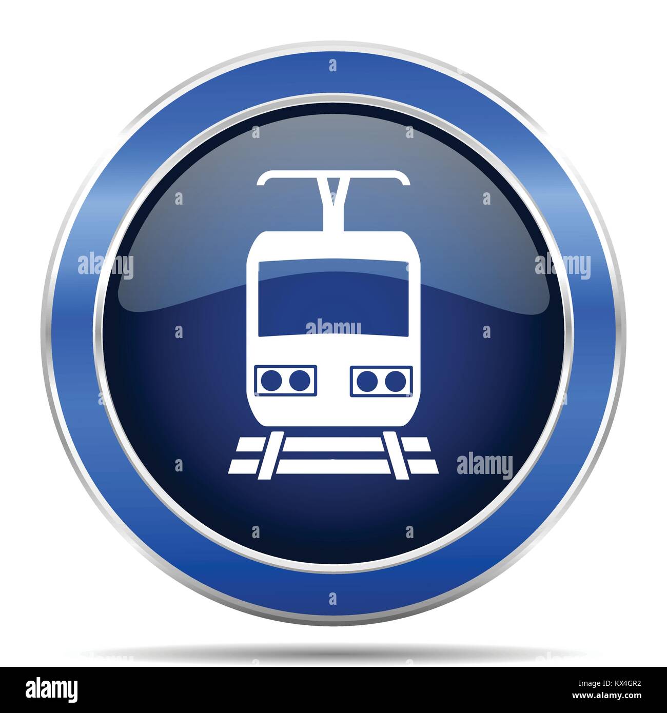 Train vector icon. Modern design blue silver metallic glossy web and ...