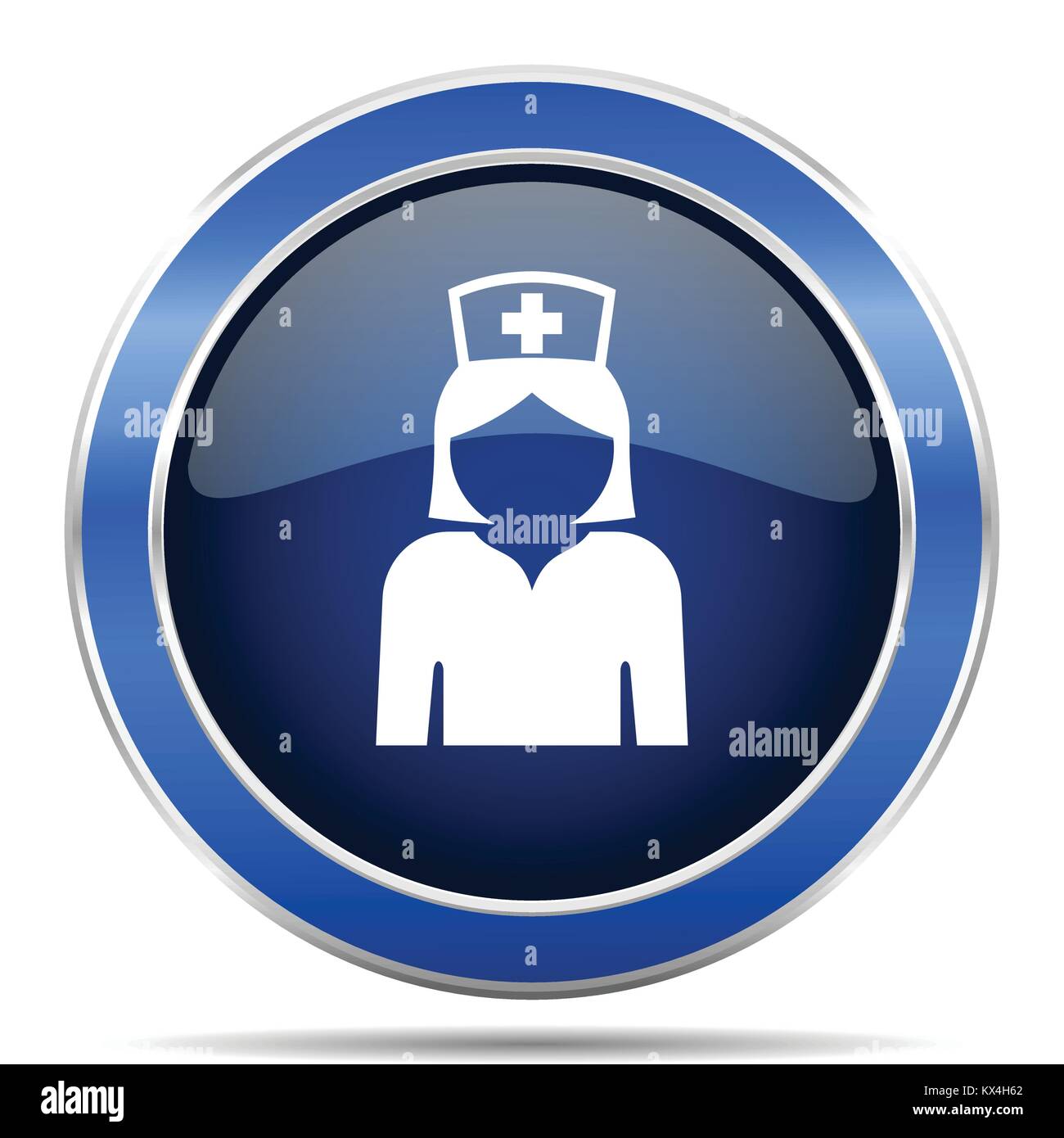 Nurse vector icon. Modern design blue silver metallic glossy web and ...