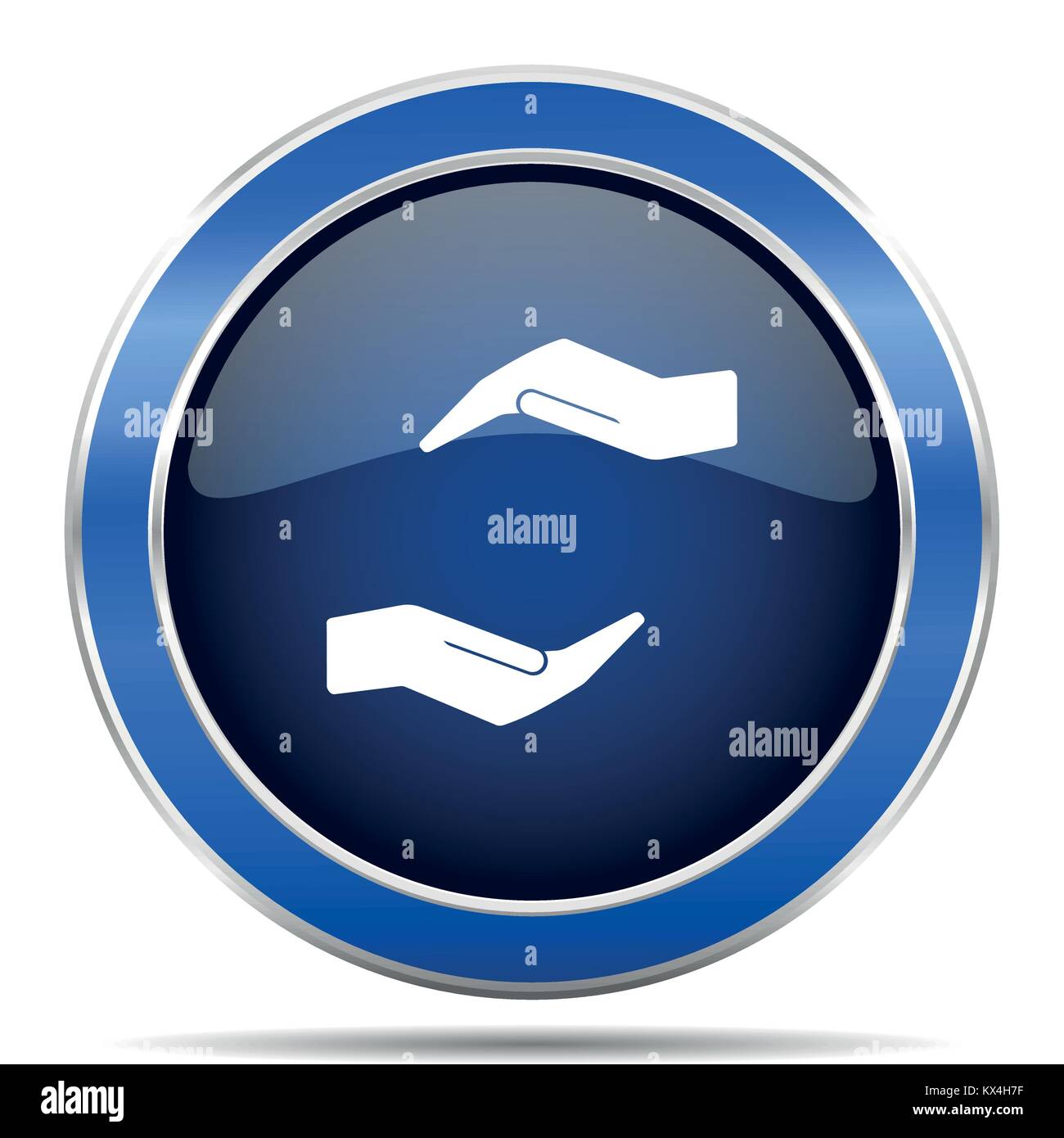 Human care hand vector icon. Modern design blue silver metallic glossy ...