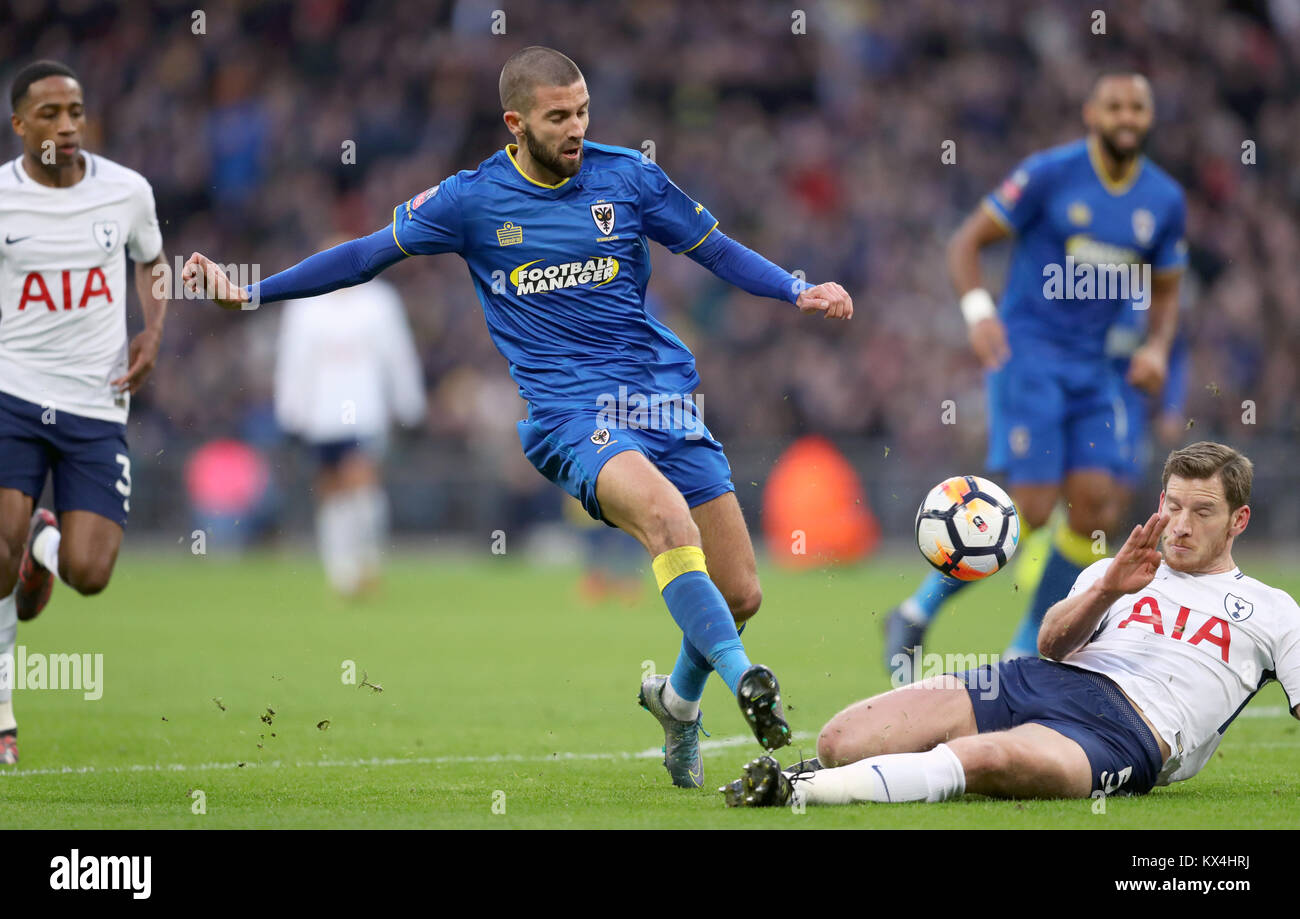 AFC Wimbledon's George Francomb and Tottenham Hotspur's Jan Vertonghen ...