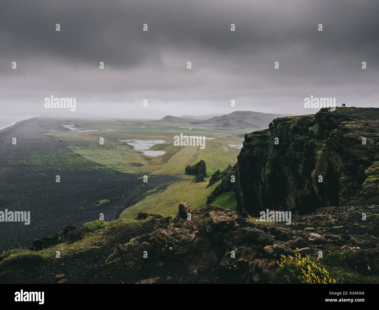 majestic landscape of black sand beach from cliff, Vik, Iceland Stock ...
