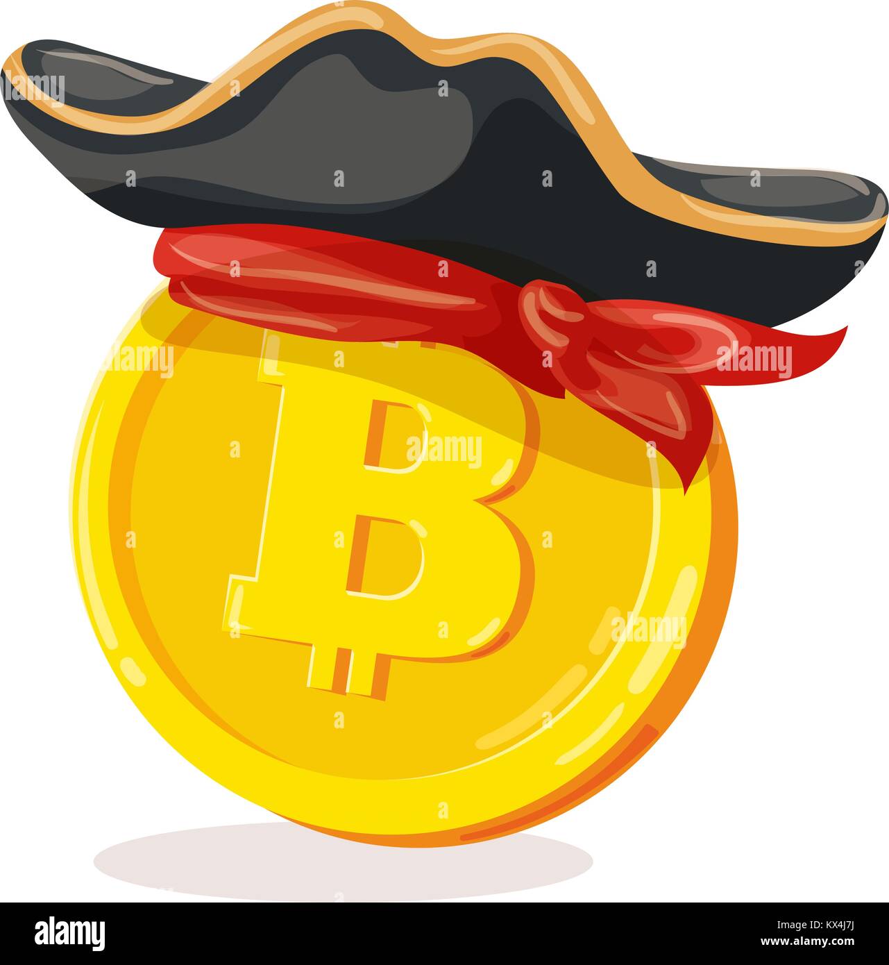 Bitcoin in pirate hat. Cartoon digital currency. Gold cryptocurrency ...