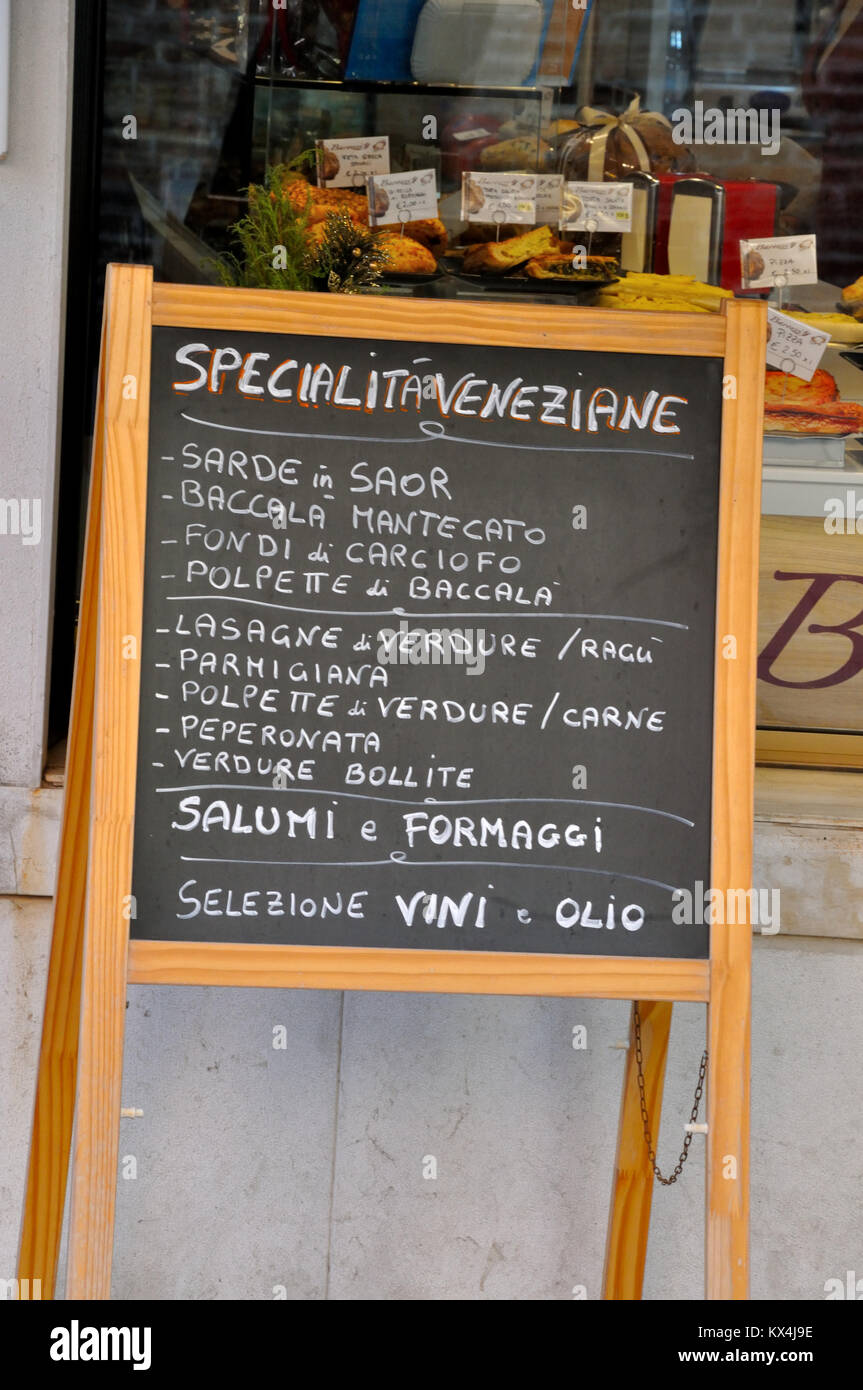 Menu outside restaurant in Venice, Italy Stock Photo - Alamy