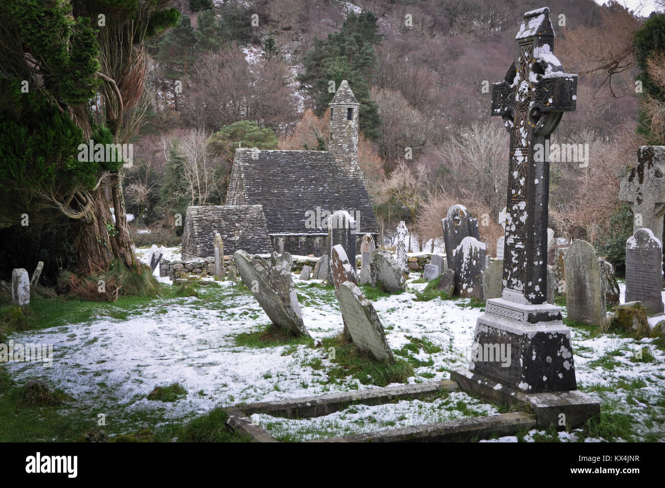 Wintery Scene at the Monastic City of Glendalough in the Wicklow ...