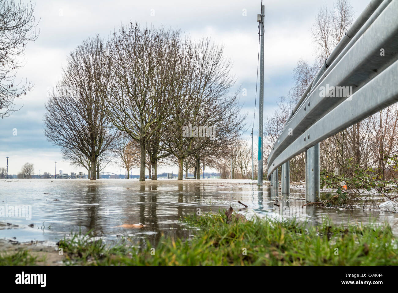 The river Rhine is flooding the city of Duisburg, Germany Stock Photo ...