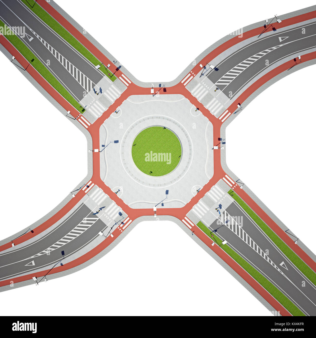 road circle intersection top view isolated on white. 3d rendering Stock ...