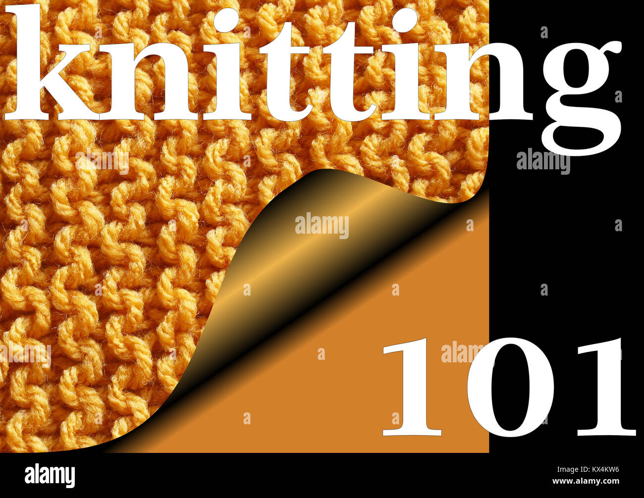 KNITTING 101 - Knitted garter stitch sampler for Beginners Stock Photo ...