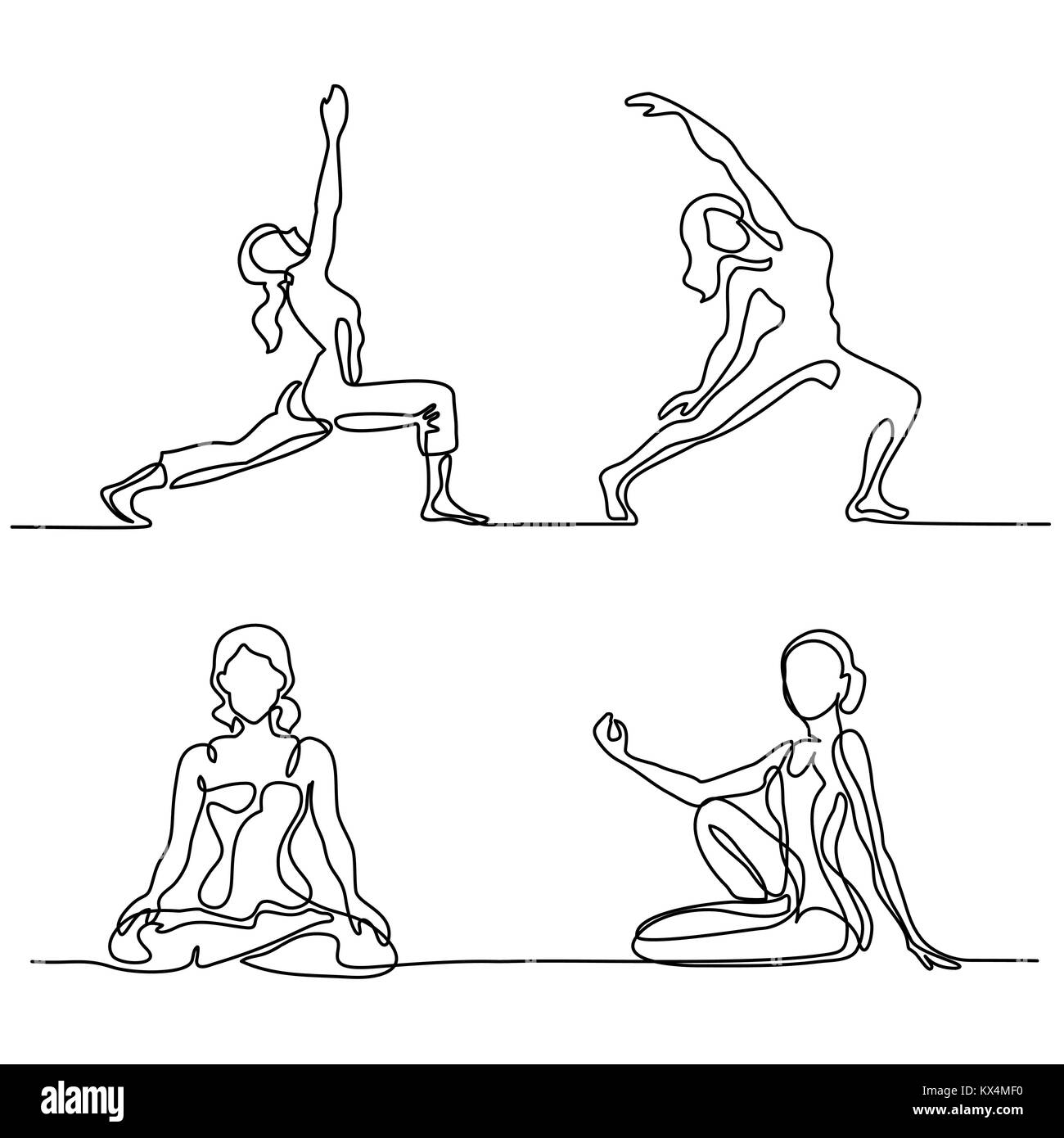 Set Woman Doing Exercise In Yoga Pose Stock Vector Image And Art Alamy