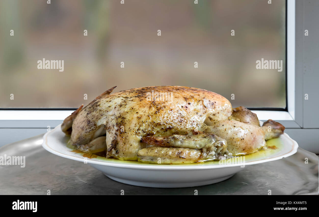 A plate of fried chicken on the metal tray Stock Photo - Alamy