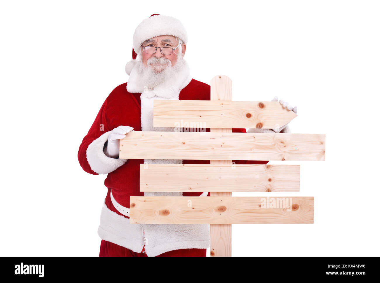 authentic Santa Claus with wooden signboard, isolated on white ...