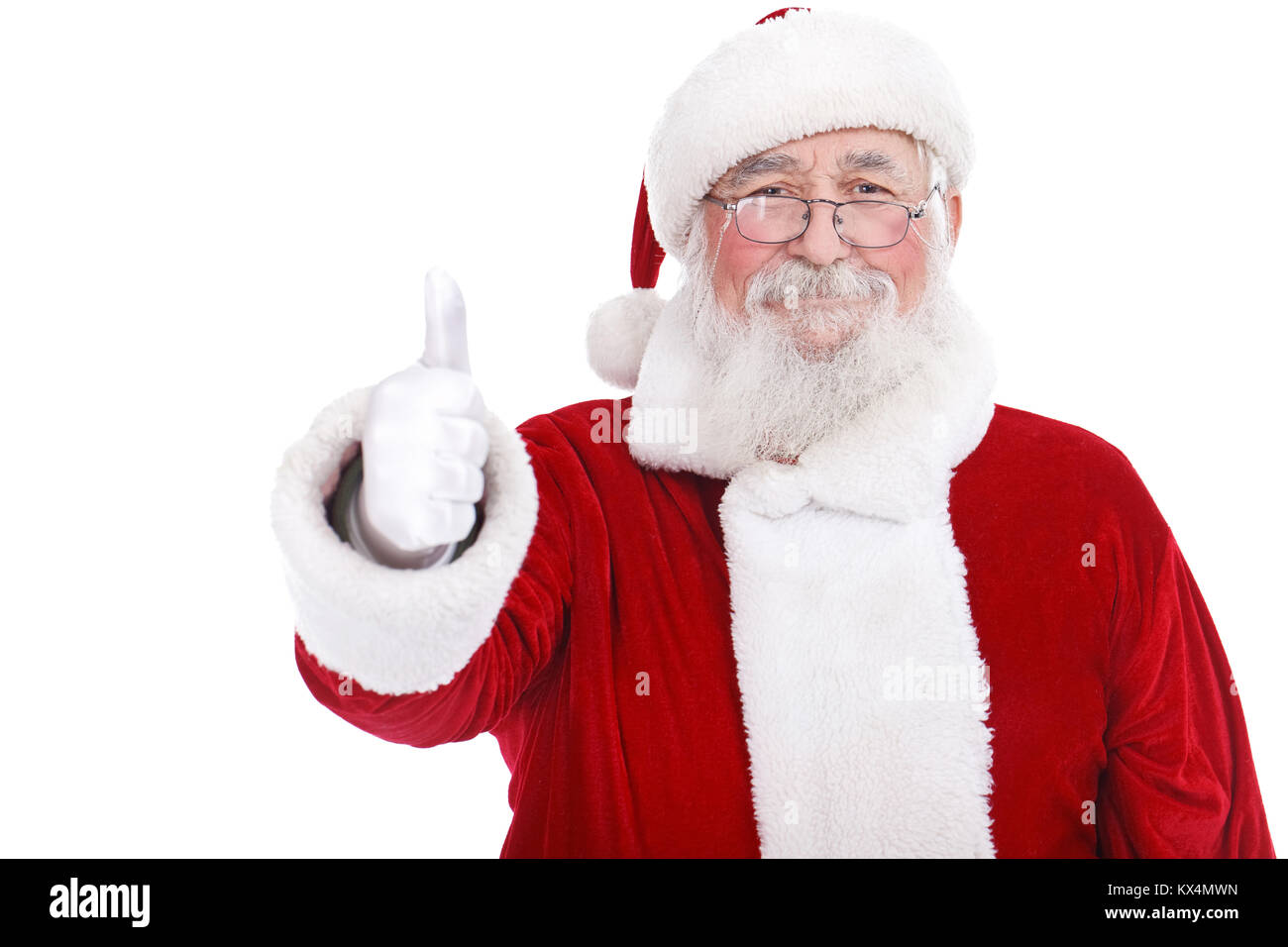authentic Santa Claus with real beard and great smiling giving thumb up ...