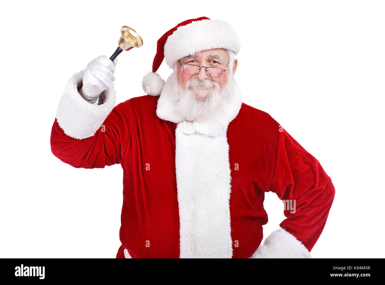 traditional Santa Claus ringing on a bell, concept coming Christmas ...