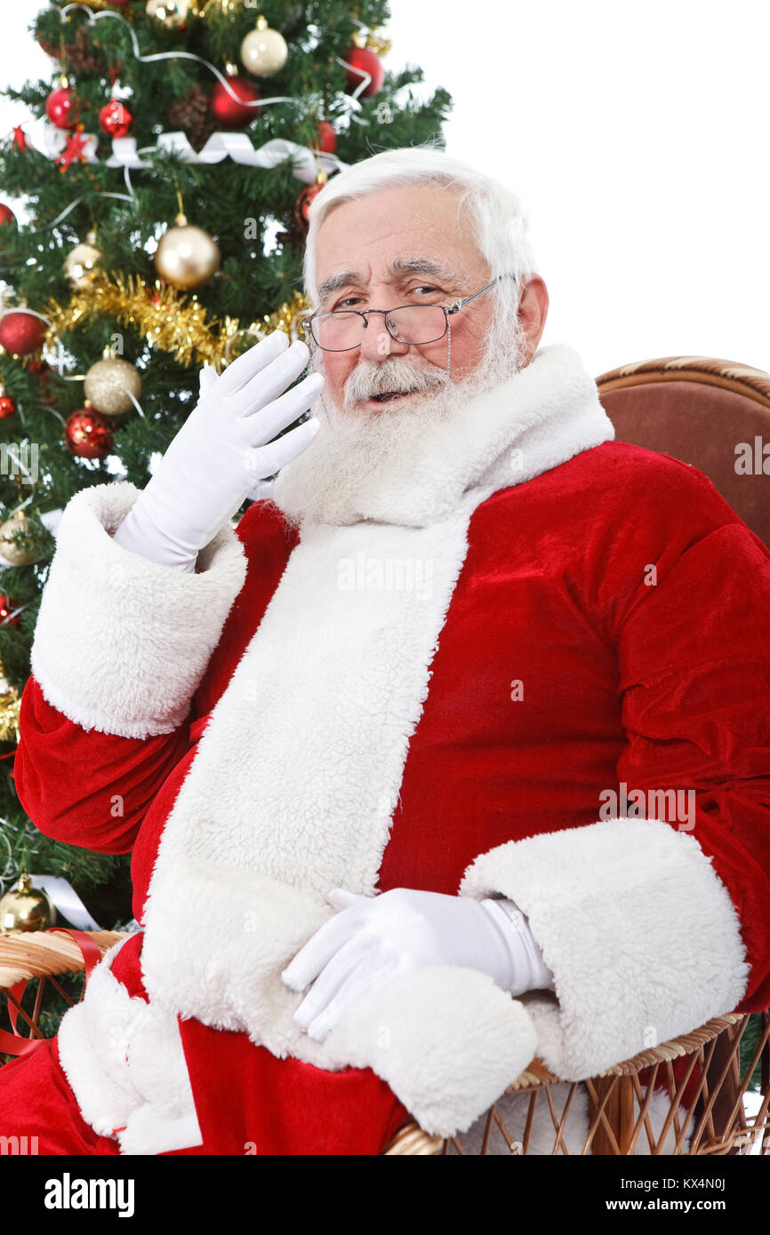 Santa Claus yawning after hard day, isolated on white background Stock ...
