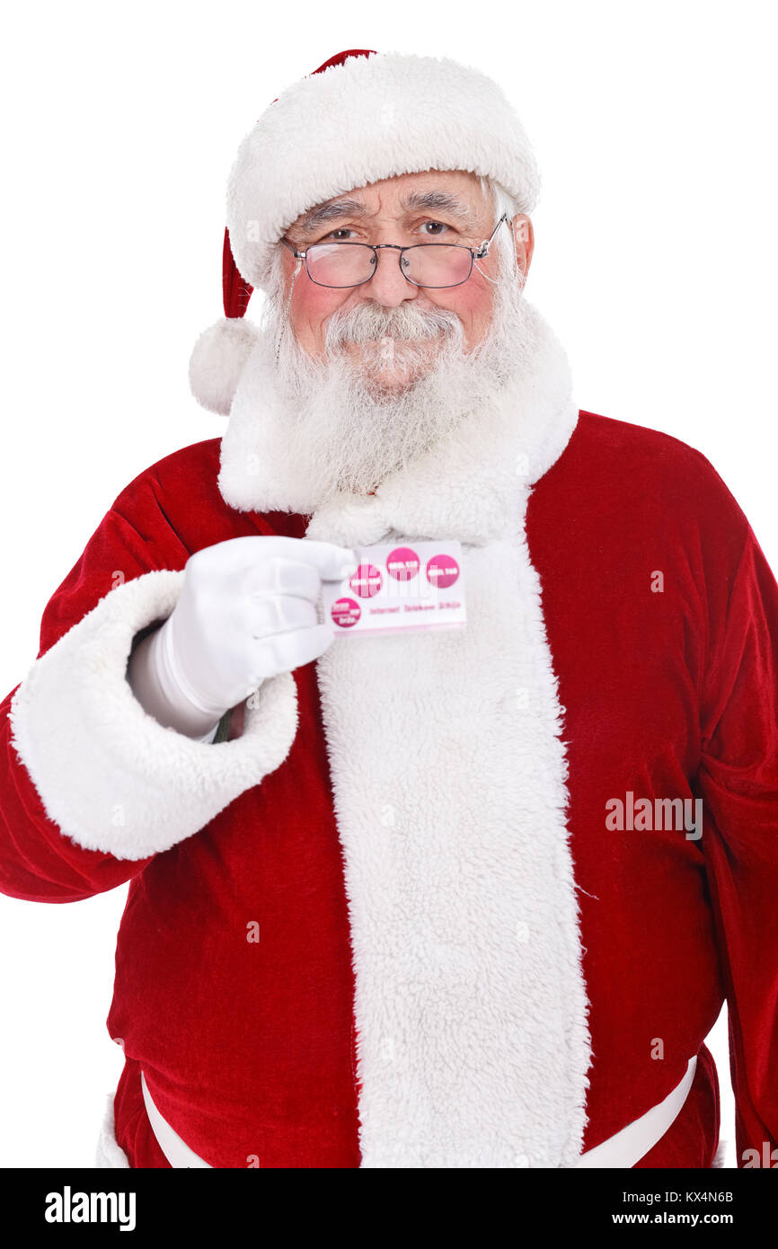 traditional Santa Claus holding credit card, Santa money, isolated on ...