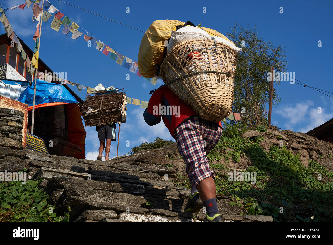 Nepali porters, Chomrong, Annapurna massif, Nepal Stock Photo - Alamy
