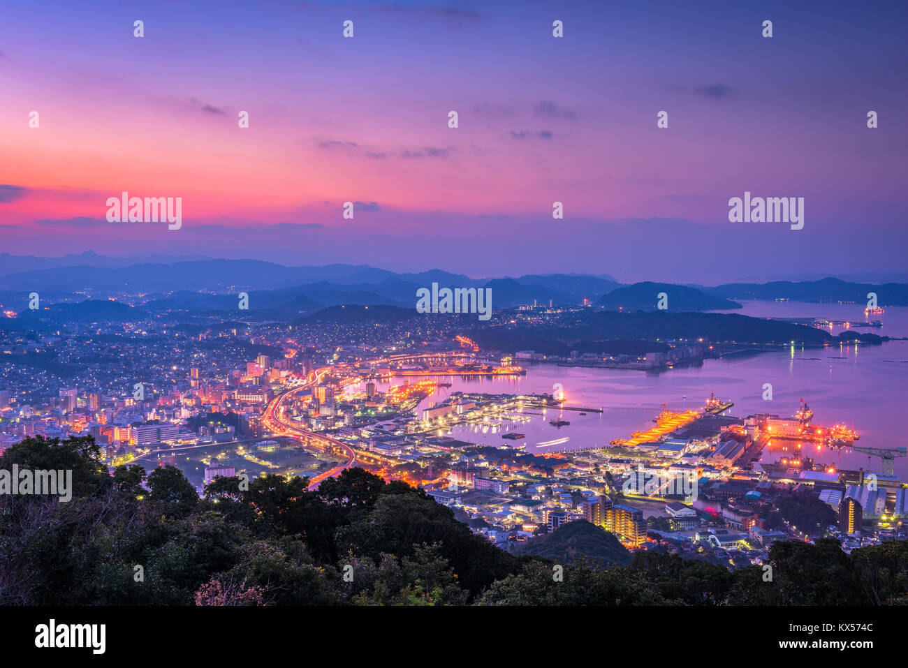 Dawn skyline over Sasebo, Nagasaki, Japan Stock Photo - Alamy