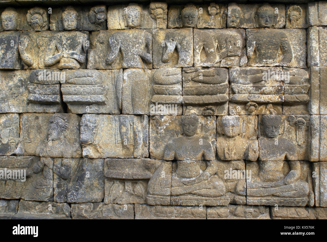 WAll of buddhist monument Borobudue, Java, Indonesia Stock Photo - Alamy