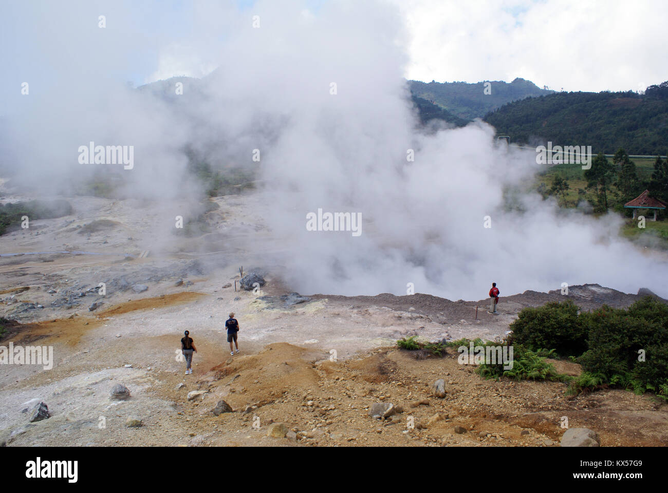 Tourists in Kawah Sikidang, plateau Dieng, Java Stock Photo - Alamy
