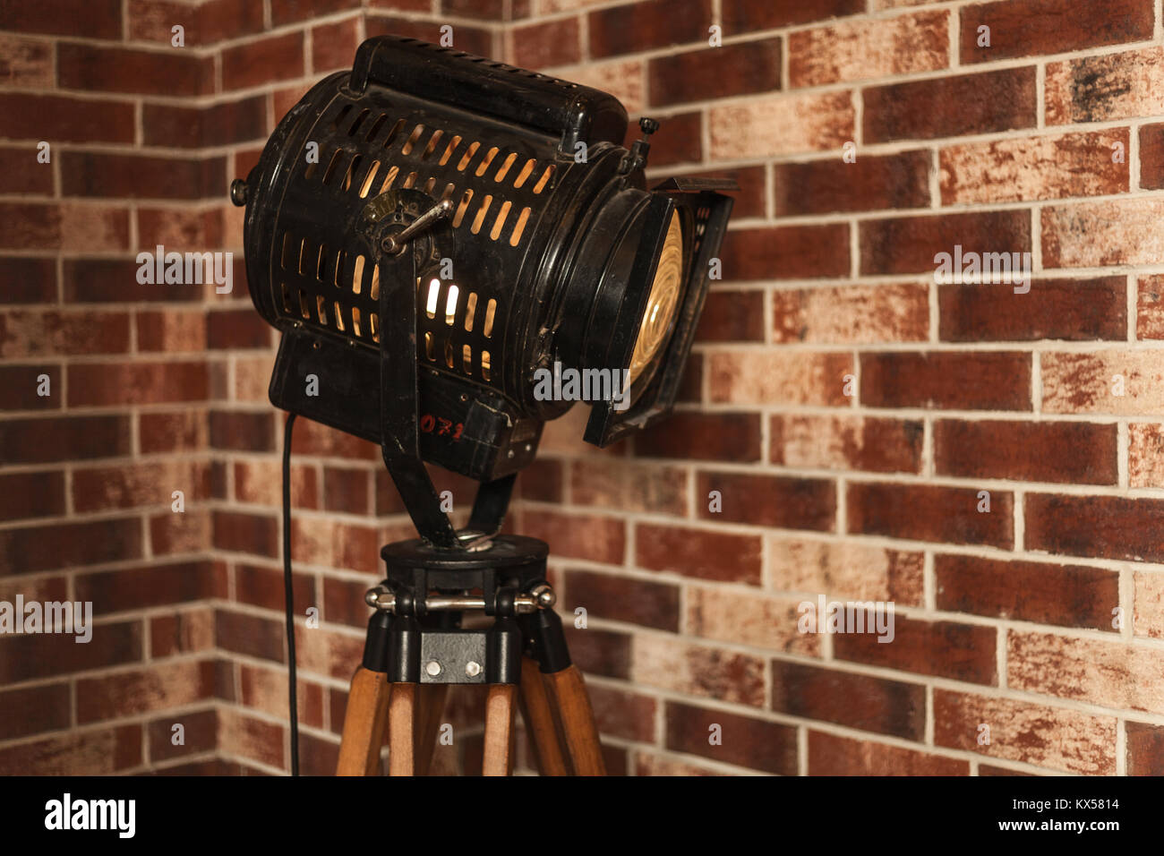 old vintage projector indoor interior with brick wall loft style Stock ...