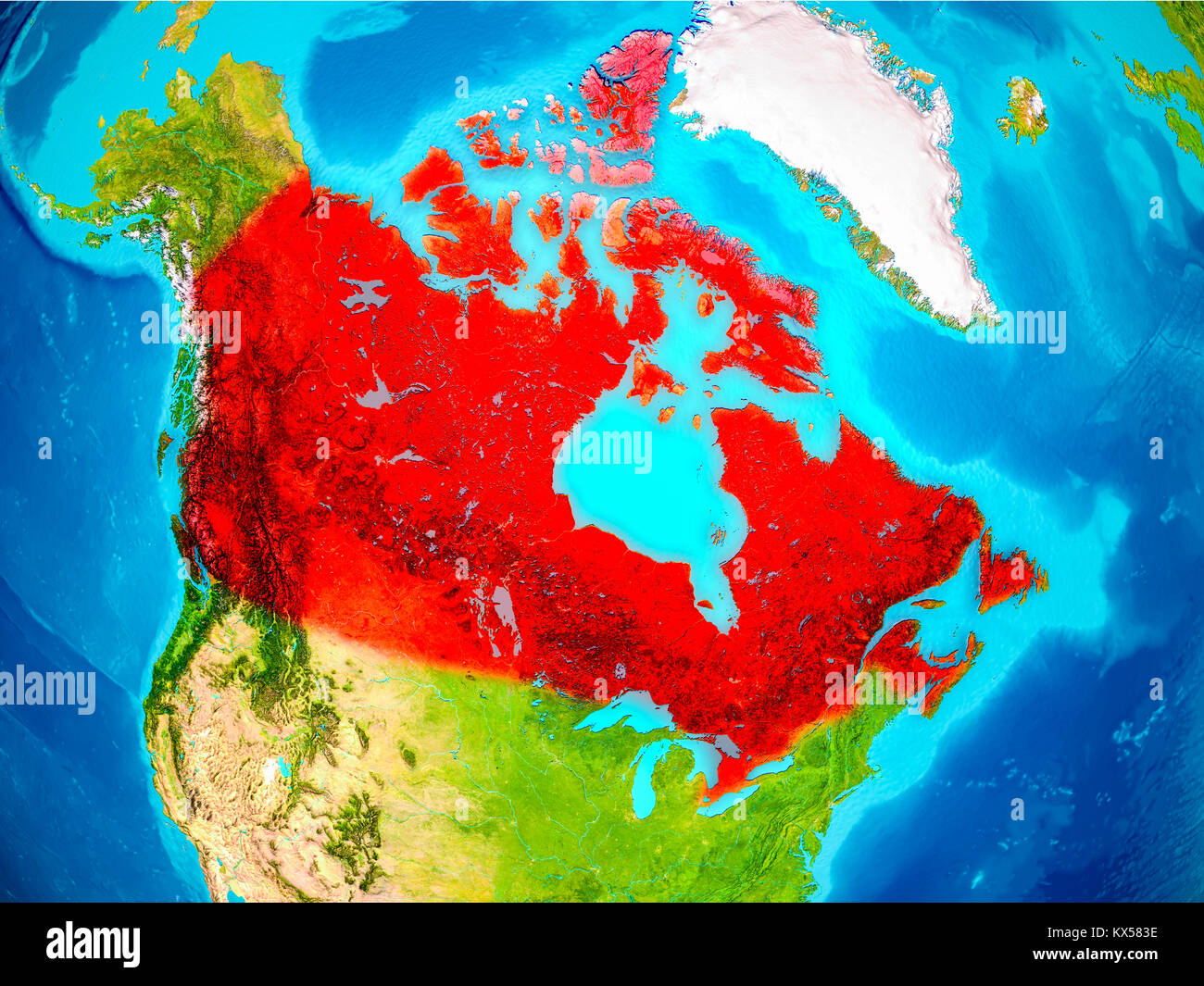 Canada highlighted in red on planet Earth. 3D illustration. Elements of ...