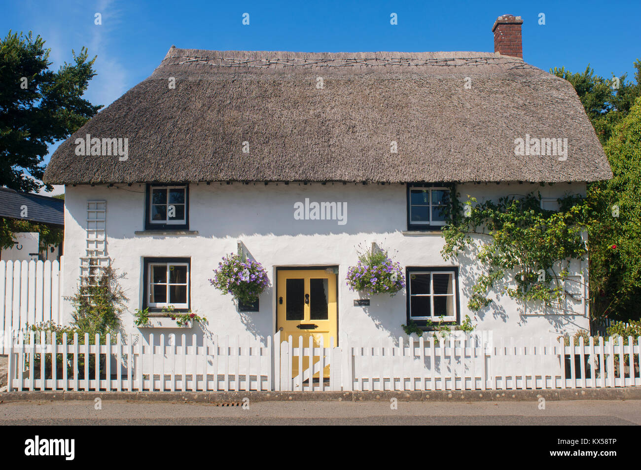 Thatched Cottage White Picket Fence High Resolution Stock Photography ...