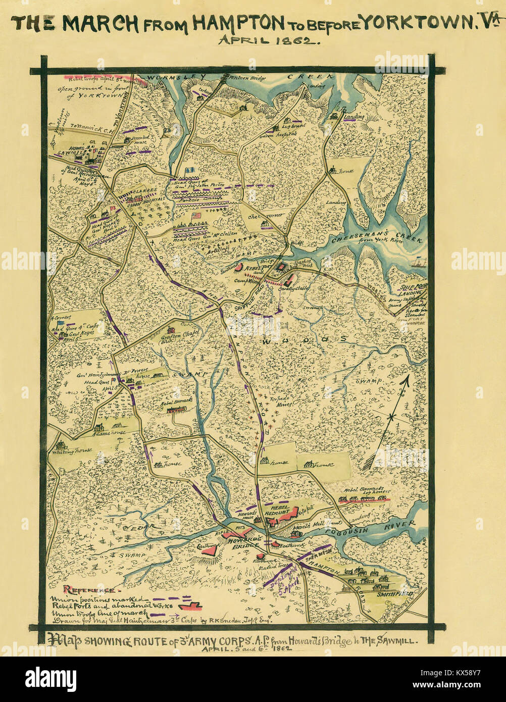 Map showing route of 3rd Army Corps. A.P. from Howard's Bridge to the ...