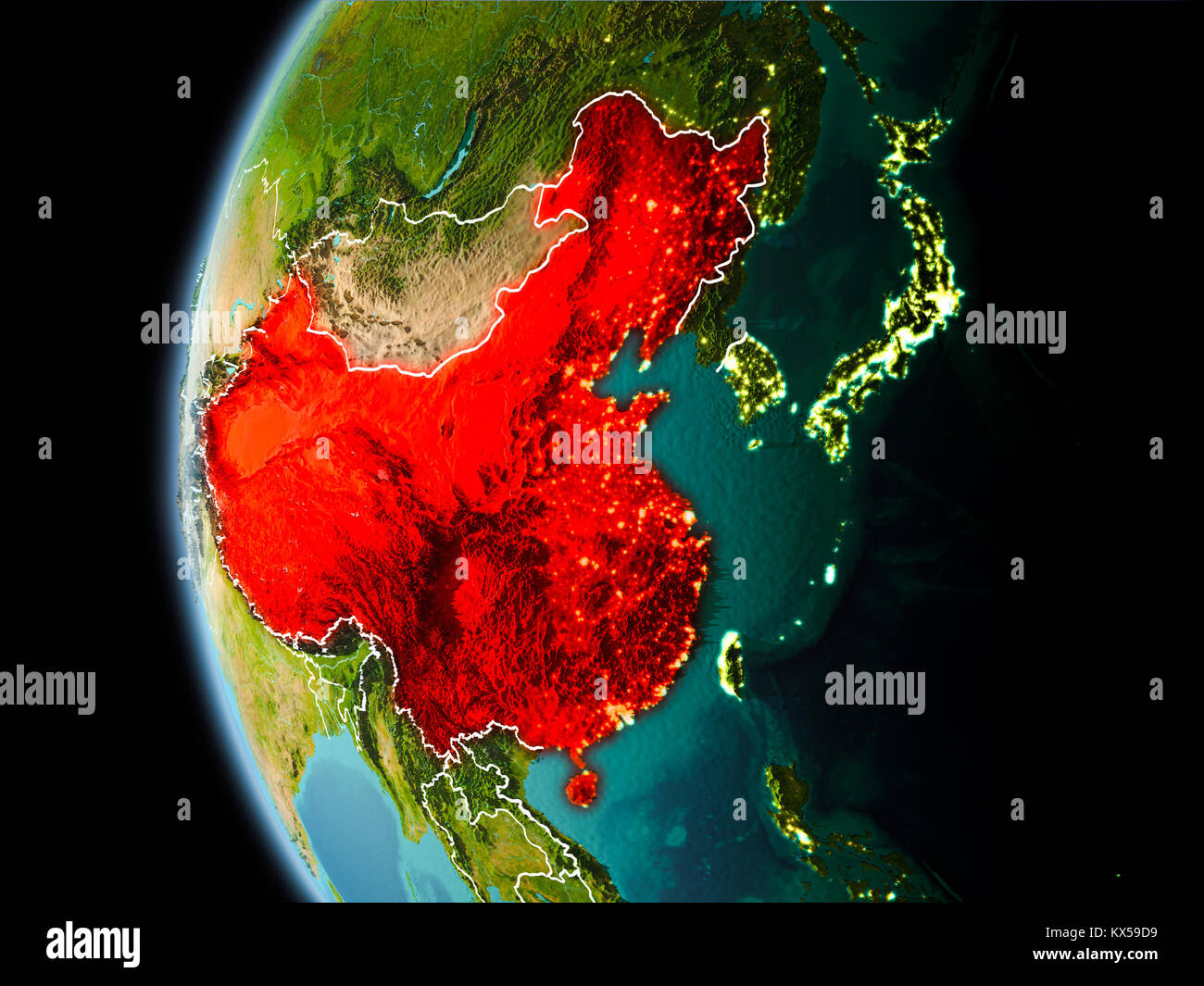 Evening over China as seen from space on planet Earth with visible ...