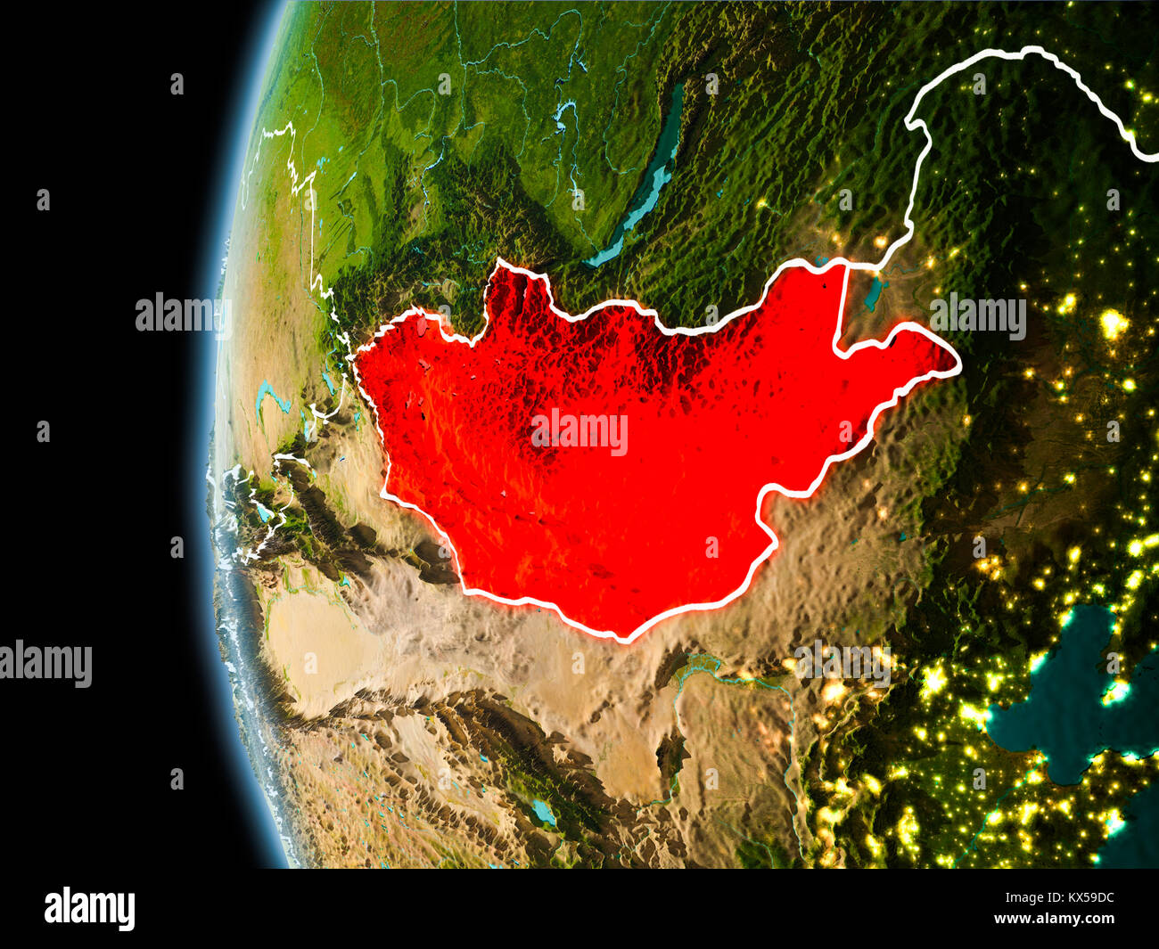 Evening Over Mongolia As Seen From Space On Planet Earth With Visible